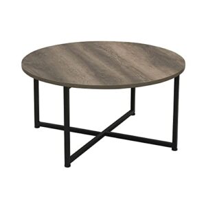 household essentials jamestown round coffee table ashwood rustic wood grain and black metal 31.5 x 31.5