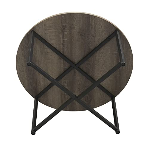 Household Essentials Jamestown Round Coffee Table Ashwood Rustic Wood Grain and Black Metal 31.5 x 31.5