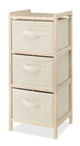 whitmor 3 drawer wood chest - compact design - pull out fabric bins - natural pine