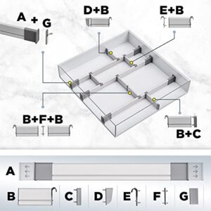 Drawer Dividers by Practical Comfort, 6 pcs adjustable drawer dividers set, Made from high strength aluminum, 2 Main expandable drawer divider expand From 17.5" to 19.7" + 4 Sliding Separators 3.8"