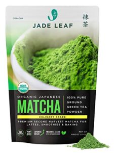 jade leaf matcha organic green tea powder - culinary grade premium second harvest - authentic japanese origin (8.8 ounce pouch)