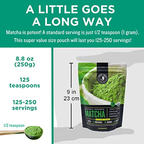 Jade Leaf Matcha Organic Green Tea Powder - Culinary Grade Premium Second Harvest - Authentic Japanese Origin (8.8 Ounce Pouch)