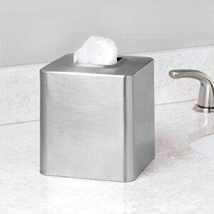 mDesign Metal Square Tissue Box Cover for Bathroom - Modern Steel Holder/Dispenser for Paper Facial Tissues - Bathroom Tissue Box Cube for Counter - Avia Collection - Brushed Stainless Steel