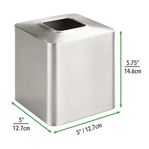 mDesign Metal Square Tissue Box Cover for Bathroom - Modern Steel Holder/Dispenser for Paper Facial Tissues - Bathroom Tissue Box Cube for Counter - Avia Collection - Brushed Stainless Steel