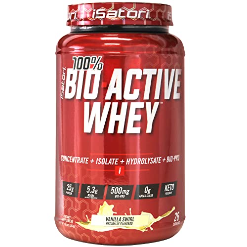 iSatori 100% Bio-Active Whey Protein Powder, Concentrate, Isolate and Hydrolysate - Bio-Gro, Bio Active Peptides, and BCAAs for Recovery 25G of Protein per Serving - Vanilla Swirl (26 Servings)