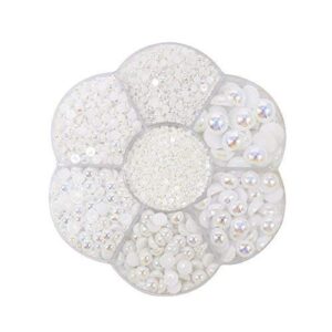 approx 5600pcs mixed size diy half pearl bead flat back plastic craft plastic box (ab white)