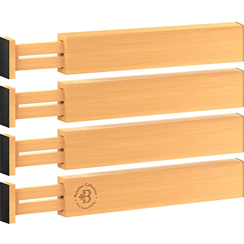 Large Kitchen Drawer Organizer - Expandable Bamboo Drawer Dividers (17.5" - 22") - Adjustable Separators for Kitchen, Clothes, Dresser, Bedroom, Bathroom, and Desk Drawers - 4 Pack (Natural)