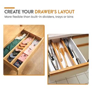 Large Kitchen Drawer Organizer - Expandable Bamboo Drawer Dividers (17.5" - 22") - Adjustable Separators for Kitchen, Clothes, Dresser, Bedroom, Bathroom, and Desk Drawers - 4 Pack (Natural)