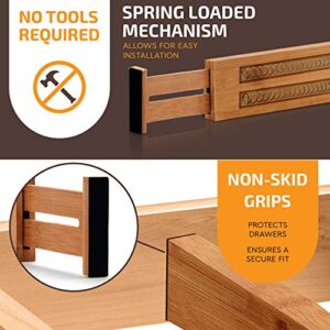 Large Kitchen Drawer Organizer - Expandable Bamboo Drawer Dividers (17.5" - 22") - Adjustable Separators for Kitchen, Clothes, Dresser, Bedroom, Bathroom, and Desk Drawers - 4 Pack (Natural)