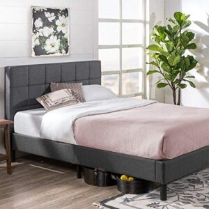 zinus lottie upholstered platform bed frame / mattress foundation / wood slat support / no box spring needed / easy assembly, grey, twin