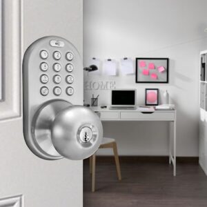 MiLocks TKK-02SN Tkk-Sn Digital Door Knob Handle Lock with Electronic Keypad - Keyless Entry Smart Door Lock with Adjustable Latch Locks, Audible Tones for Interior Front Doors & More, Satin Nickel