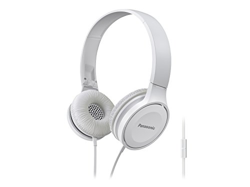 Panasonic On Ear Stereo Headphones RP-HF100M-W with Integrated Mic and Controller, Travel-Fold Design, Matte Finish, White