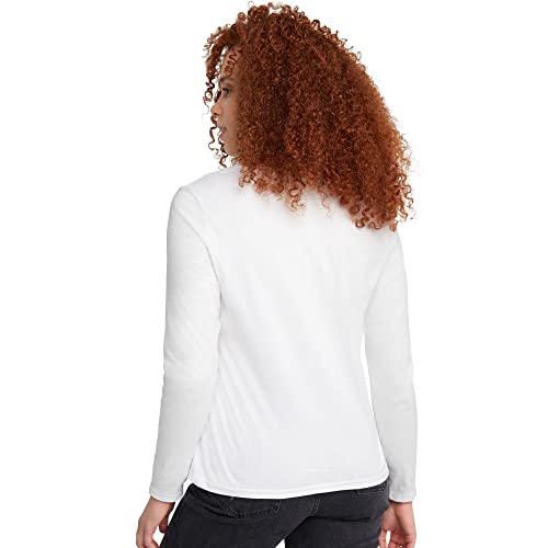 Hanes Women's Originals Long Sleeve Cotton T-Shirt, Lightweight Crewneck Tee, Modern Fit, White, Small