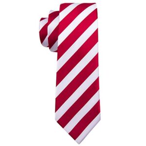 Barry.Wang Stripe Men Ties Set Classic WOVEN Necktie with Handkerchief Cufflinks Formal Red and White