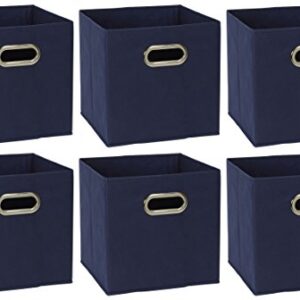 Household Essentials 81-1 Foldable Fabric Storage Bins | Set of 6 Cubby Cubes with Handles | Navy Blue, 6 lbs