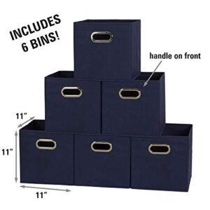 Household Essentials 81-1 Foldable Fabric Storage Bins | Set of 6 Cubby Cubes with Handles | Navy Blue, 6 lbs