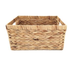 Woven Natural Water hyacinth Rectangular Storage Baskets with inside Handle,Kingwillow(Large)