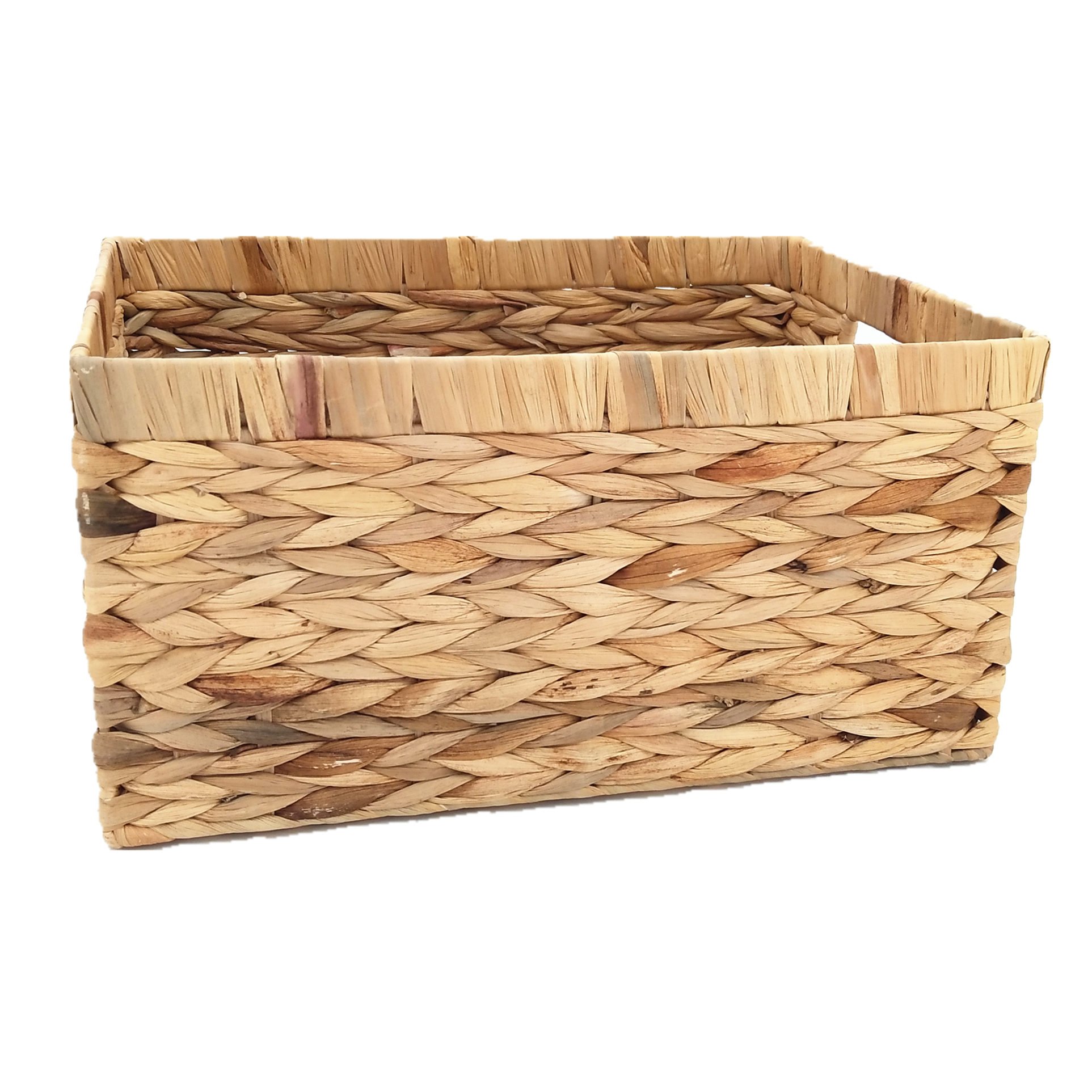 Woven Natural Water hyacinth Rectangular Storage Baskets with inside Handle,Kingwillow(Large)