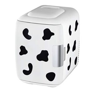 cooluli skincare mini fridge for bedroom - car, office desk & dorm room - portable 4l/6 can electric plug in cooler & warmer for food, drinks, beauty & makeup, 12v ac/dc & exclusive usb, cow print