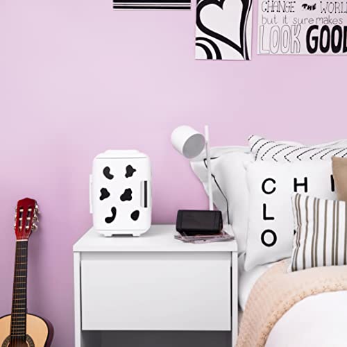 Cooluli Skincare Mini Fridge for Bedroom - Car, Office Desk & Dorm Room - Portable 4L/6 Can Electric Plug In Cooler & Warmer for Food, Drinks, Beauty & Makeup, 12v AC/DC & Exclusive USB, Cow Print