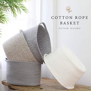 Sea Team Oval Cotton Rope Woven Storage Basket with Handles, Diaper Caddy, Nursery Nappies Organizer, Baby Shower Basket for Kid's Room, 12.2 x 8 x 9 Inches (Small Size, Grey)