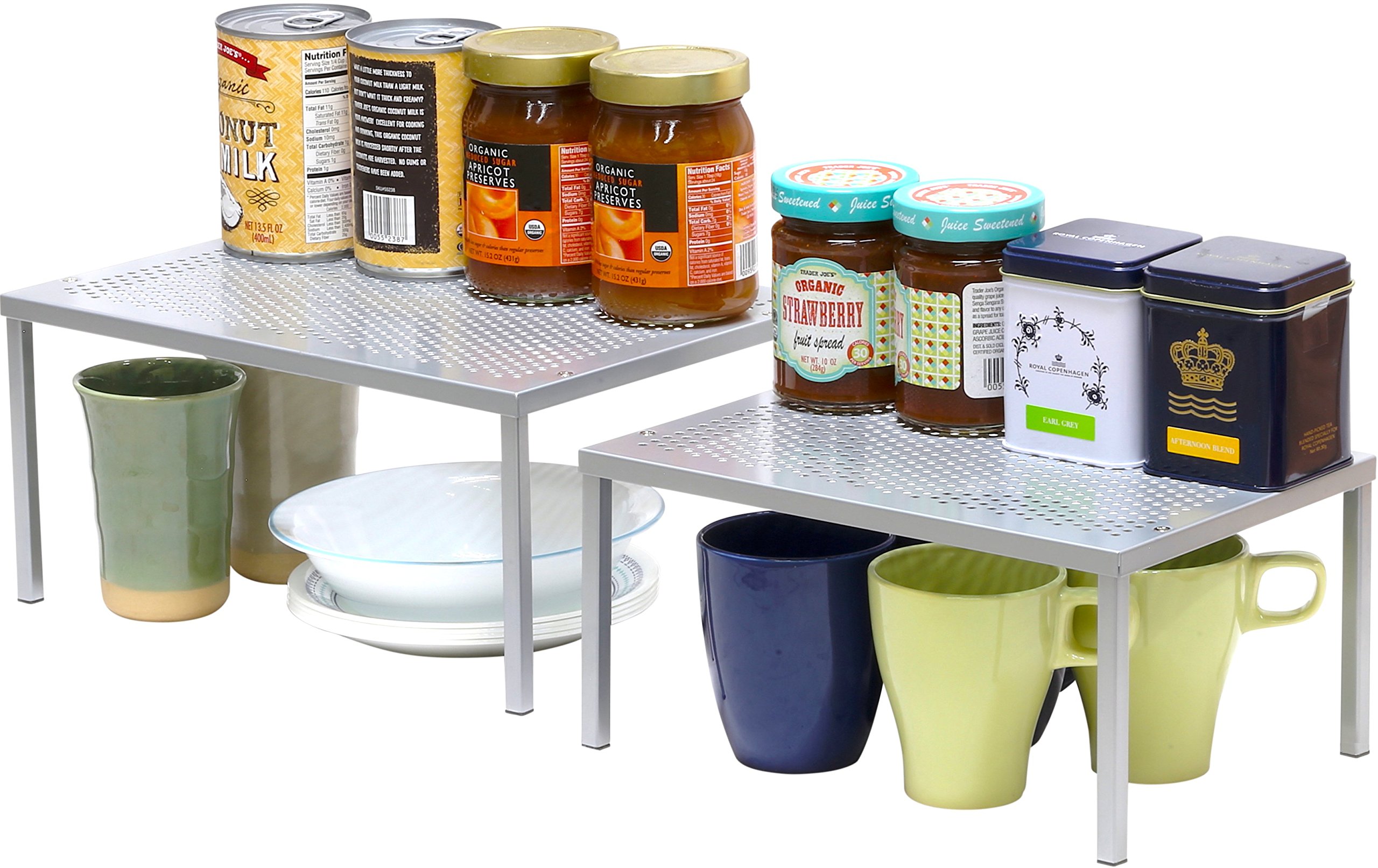 Simple Houseware Expandable Stackable Kitchen Cabinet and Counter Shelf Organizer, Silver