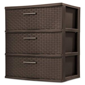 sterilite 25306p01 3 drawer wide weave tower, espresso frame & drawers with driftwood handles, 2-pack