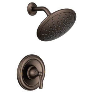 moen brantford oil rubbed bronze shower trim kit, featuring eco-performance wide rain shower head and traditional shower lever handle, (posi-temp valve required), t2252eporb