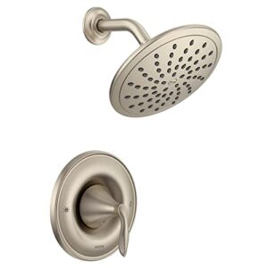 moen eva brushed nickel posi-temp shower faucet trim with eco-performance rainshower showerhead, valve required, t2232epbn