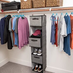 Internet's Best Hanging Closet Organizer with Drawers - 6 Shelf - 3 Drawers - Clothing Sweaters Shoes Accessories Storage - College Dorm Essential - Grey