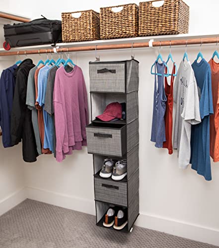 Internet's Best Hanging Closet Organizer with Drawers - 6 Shelf - 3 Drawers - Clothing Sweaters Shoes Accessories Storage - College Dorm Essential - Grey