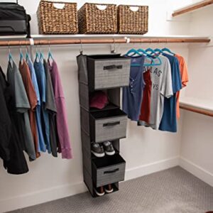 Internet's Best Hanging Closet Organizer with Drawers - 6 Shelf - 3 Drawers - Clothing Sweaters Shoes Accessories Storage - College Dorm Essential - Grey