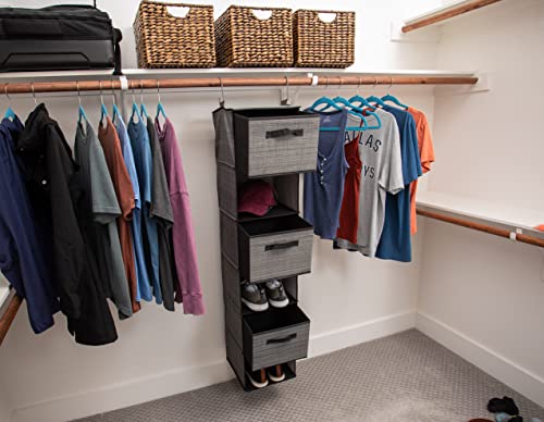 Internet's Best Hanging Closet Organizer with Drawers - 6 Shelf - 3 Drawers - Clothing Sweaters Shoes Accessories Storage - College Dorm Essential - Grey