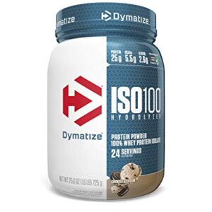 Dymatize ISO100 Hydrolyzed Protein Powder, 100% Whey Isolate Protein, 25g of Protein, 5.5g BCAAs, Gluten Free, Fast Absorbing, Easy Digesting, Cookies and Cream, 1.6 Pound