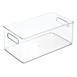 mDesign Deep Plastic Kitchen Storage Organizer Container Bin for Pantry, Cabinet, Cupboard, Shelves, Fridge, or Freezer - Holds Dry Goods, Sauces, Condiments, Drinks, Ligne Collection, Clear