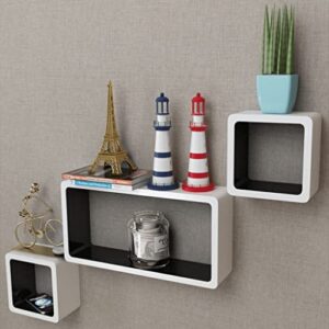 3 White-Black MDF Floating Wall Display Shelf Cubes Book/DVD Storage