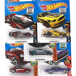 Hot Wheels Muscle Car Madness 5 Pack Random Diecast Bundle Set with Various Corvettes, Mustangs, Camaros, Chargers, GTO"s, Firebirds, Shelby, and More