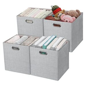 posprica 11 inch cube storage bins for organization, fabric storage cubes closet storage bins for cube organizer, thick and heavy duty storage baskets for shelves, 4pcs, sliver grey