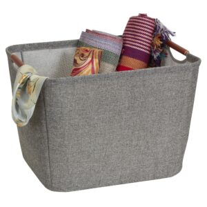 Household Essentials 624 Medium Tapered Soft-Side Storage Bin with Wood Handles, Gray, Grey