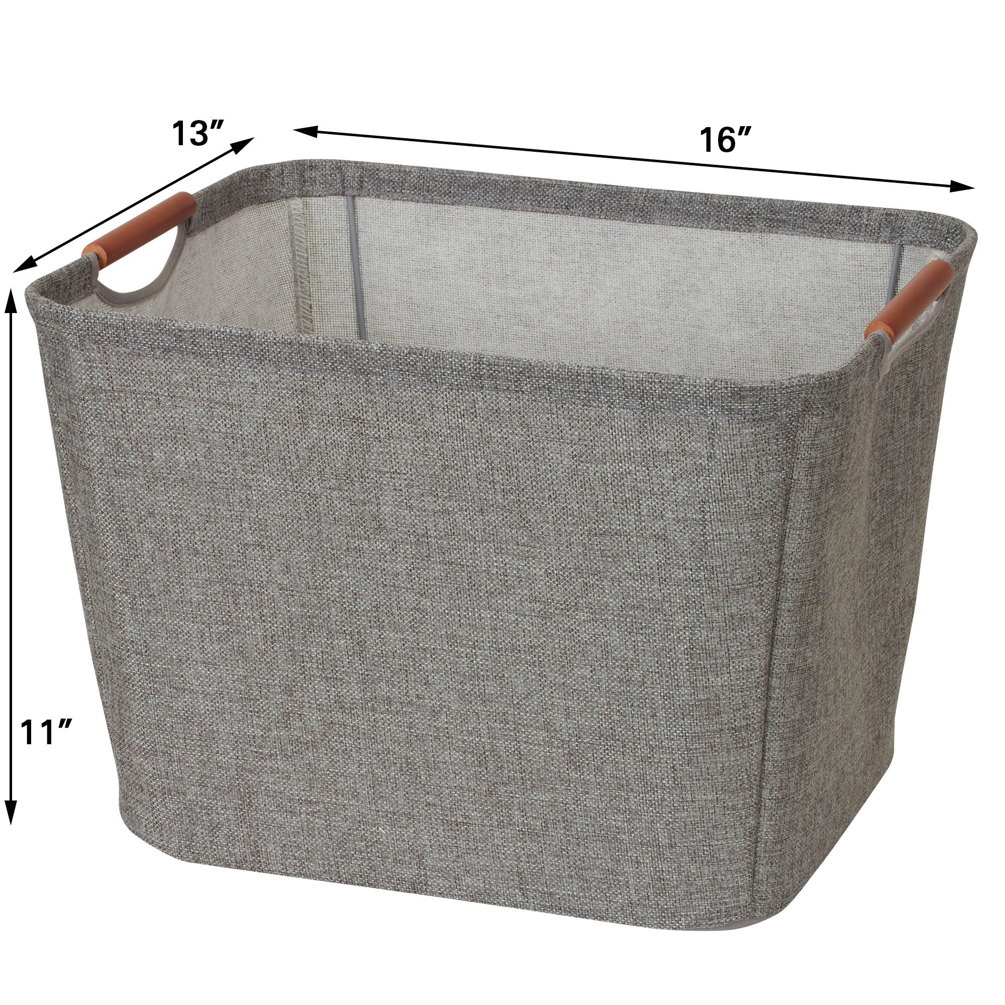 Household Essentials 624 Medium Tapered Soft-Side Storage Bin with Wood Handles, Gray, Grey