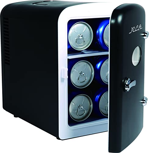 RCA Mini Retro 6 Can Beverage Refrigerator-Black, RMIS129-BLACK, 0.15 cubic feet