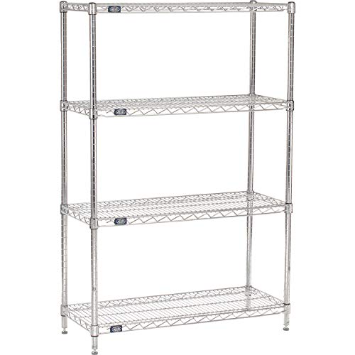 Nexel 14" x 36" x 63", 4 Tier Adjustable Wire Shelving Unit, NSF Listed Commercial Storage Rack, Chrome Finish, leveling feet