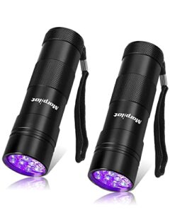 morpilot blacklight flashlights uv flashlight: 12 led 395nm 2 pcs black light flashlight mini, pet urine detector light for dog/cat, dry stains, resin curing, bed bug