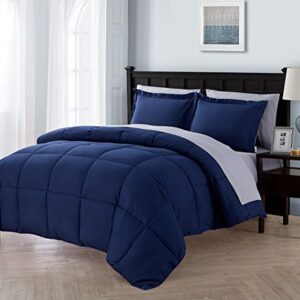 VCNY Home - Full Bed in a Bag, 7-Piece Reversible Bedding Set, Cozy Room Decor (Lincoln Navy/Grey, Full/Queen)