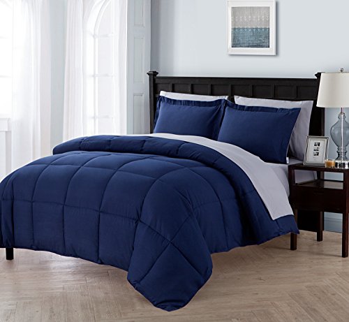 VCNY Home - Full Bed in a Bag, 7-Piece Reversible Bedding Set, Cozy Room Decor (Lincoln Navy/Grey, Full/Queen)