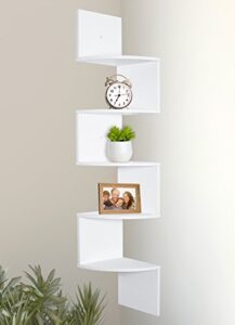 greenco 5-tier corner shelves, floating corner shelf, wall organizer storage, easy-to-assemble tiered wall mount shelves for bedrooms, bathroom shelves, kitchen, offices, & living rooms (white finish)