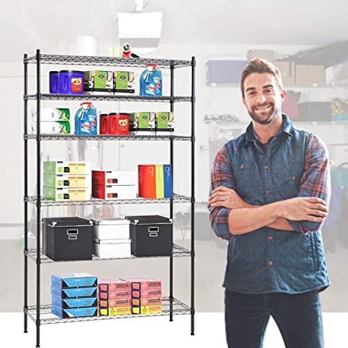 16''Lx42''Wx72''H 6 Shelf Wire Shelving Unit Heavy Duty Metal Storage Shelves NSF Wire Shelf Organizer Black Height Adjustable Utility Steel Commercial Grade Layer Shelf Rack 1500 LBS Capacity