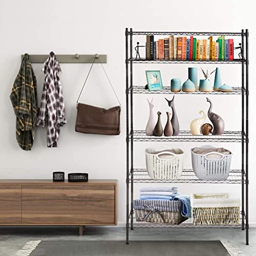 16''Lx42''Wx72''H 6 Shelf Wire Shelving Unit Heavy Duty Metal Storage Shelves NSF Wire Shelf Organizer Black Height Adjustable Utility Steel Commercial Grade Layer Shelf Rack 1500 LBS Capacity