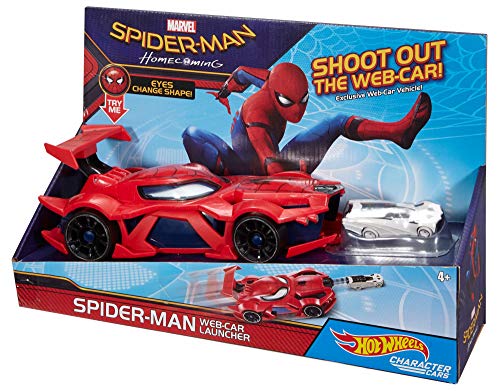 Hot Wheels Marvel Spider-Man Web-Car Launcher with Movement-Activated Eyes & 1:64 Scale Toy Character Car [Amazon Exclusive]