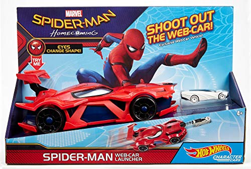 Hot Wheels Marvel Spider-Man Web-Car Launcher with Movement-Activated Eyes & 1:64 Scale Toy Character Car [Amazon Exclusive]